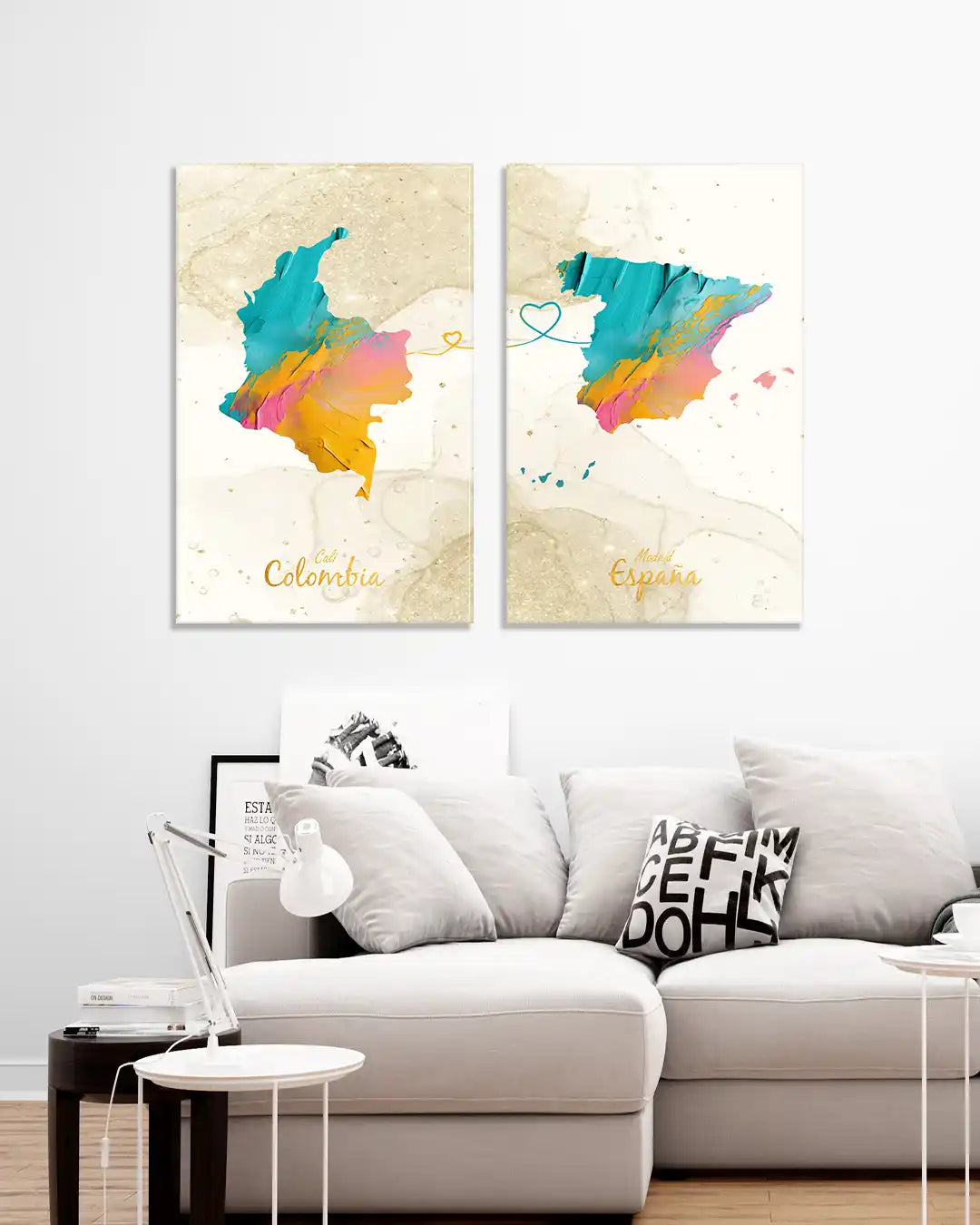 Mapas de Países. Set de 2 cuadros Trazos Pasteles