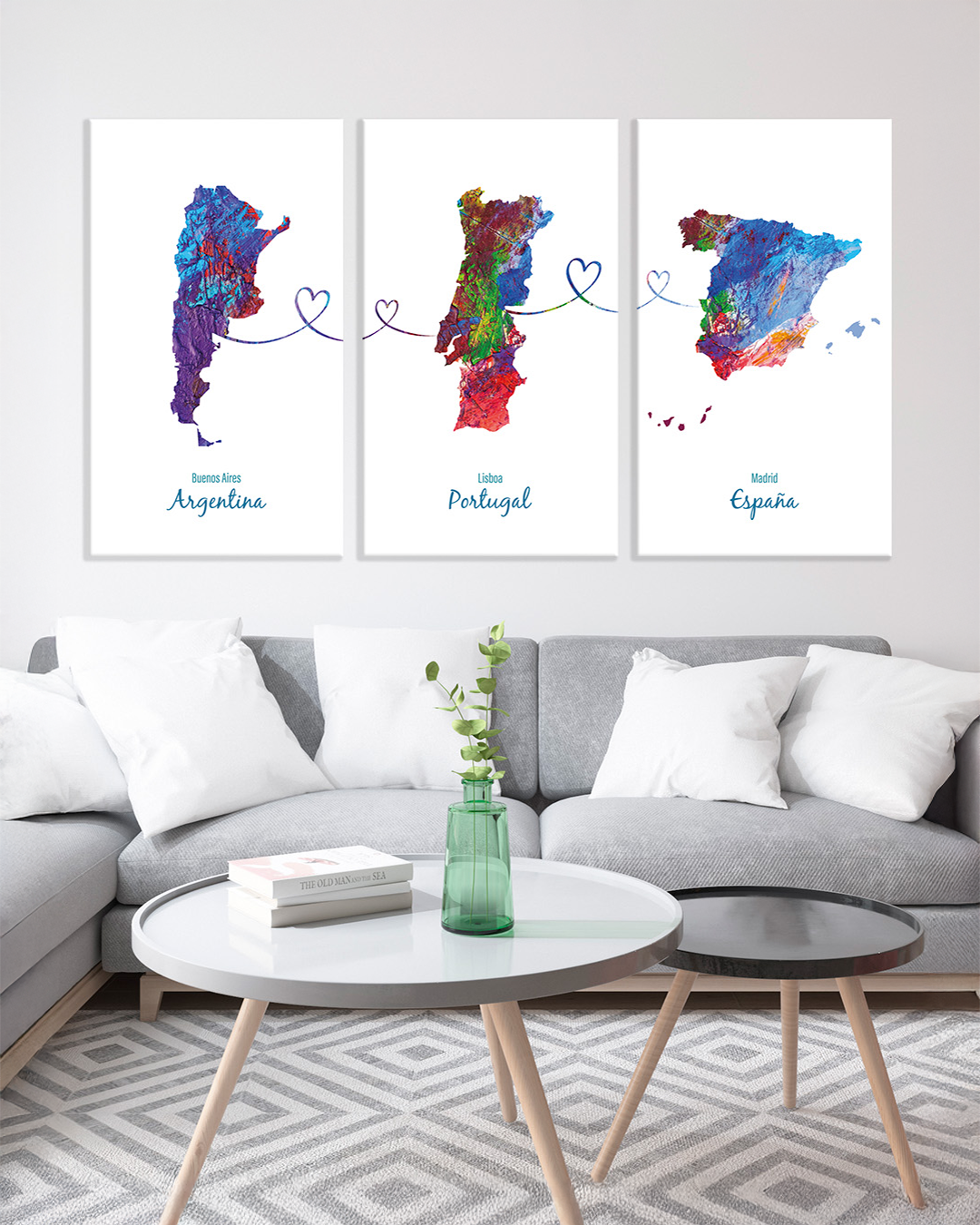 Cuadros personalizados mapas de países. Set de 3