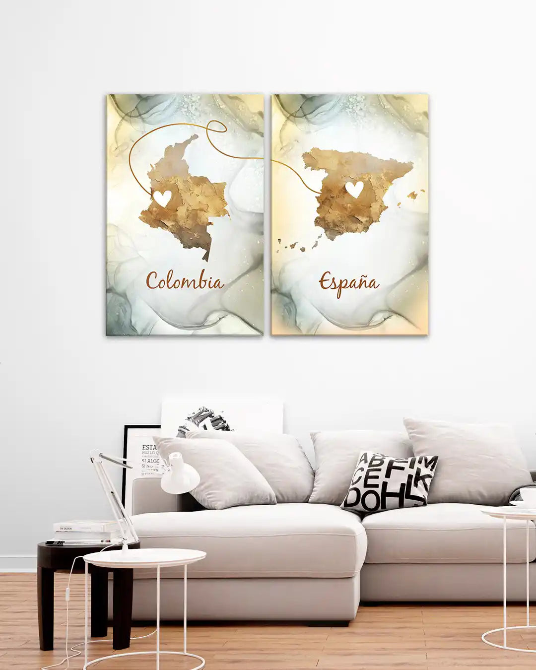 Mapas de Países. Set de 2 cuadros Trazos Dorados