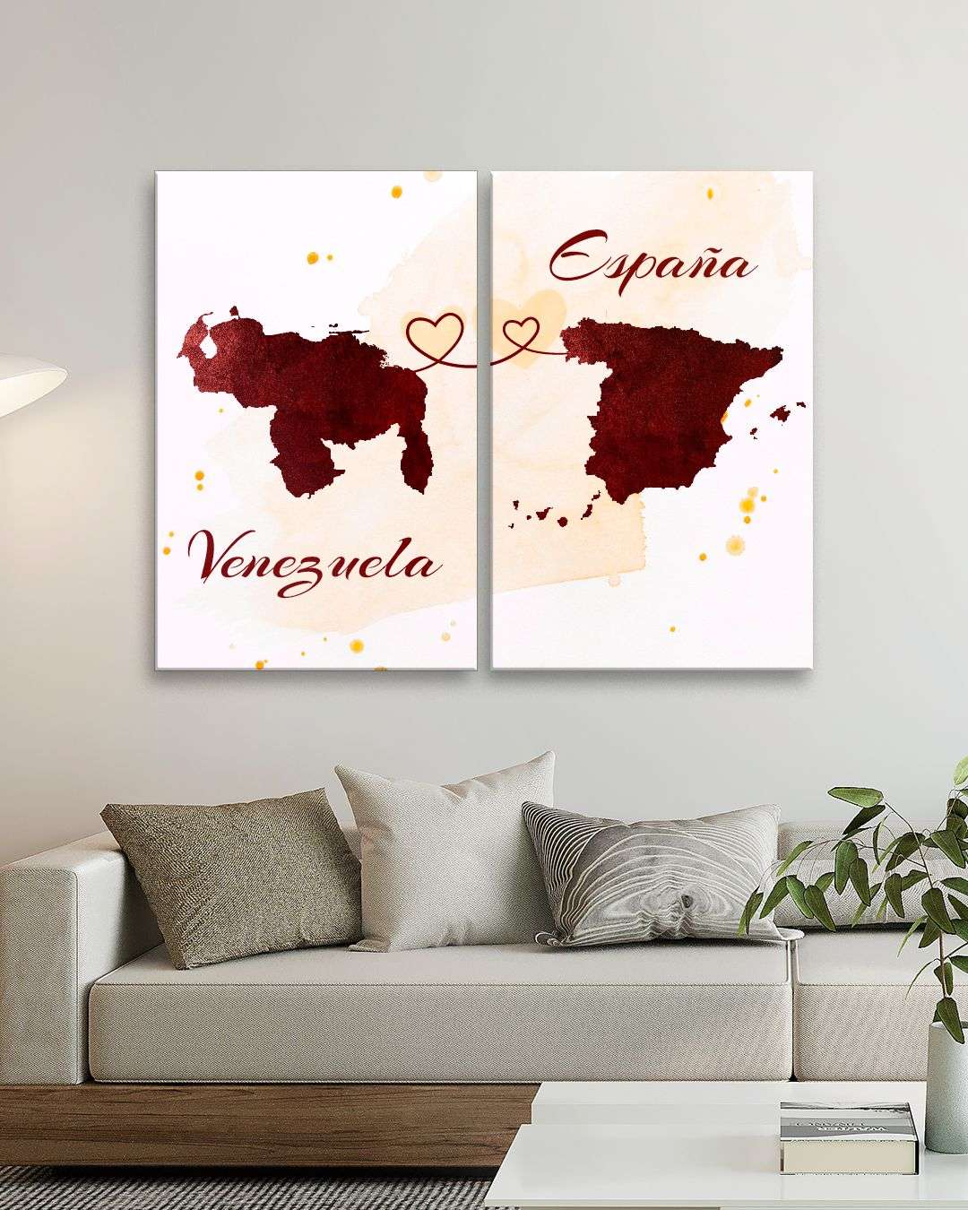 Mapas de Países. Set de 2 cuadros en tonos acuarelas.